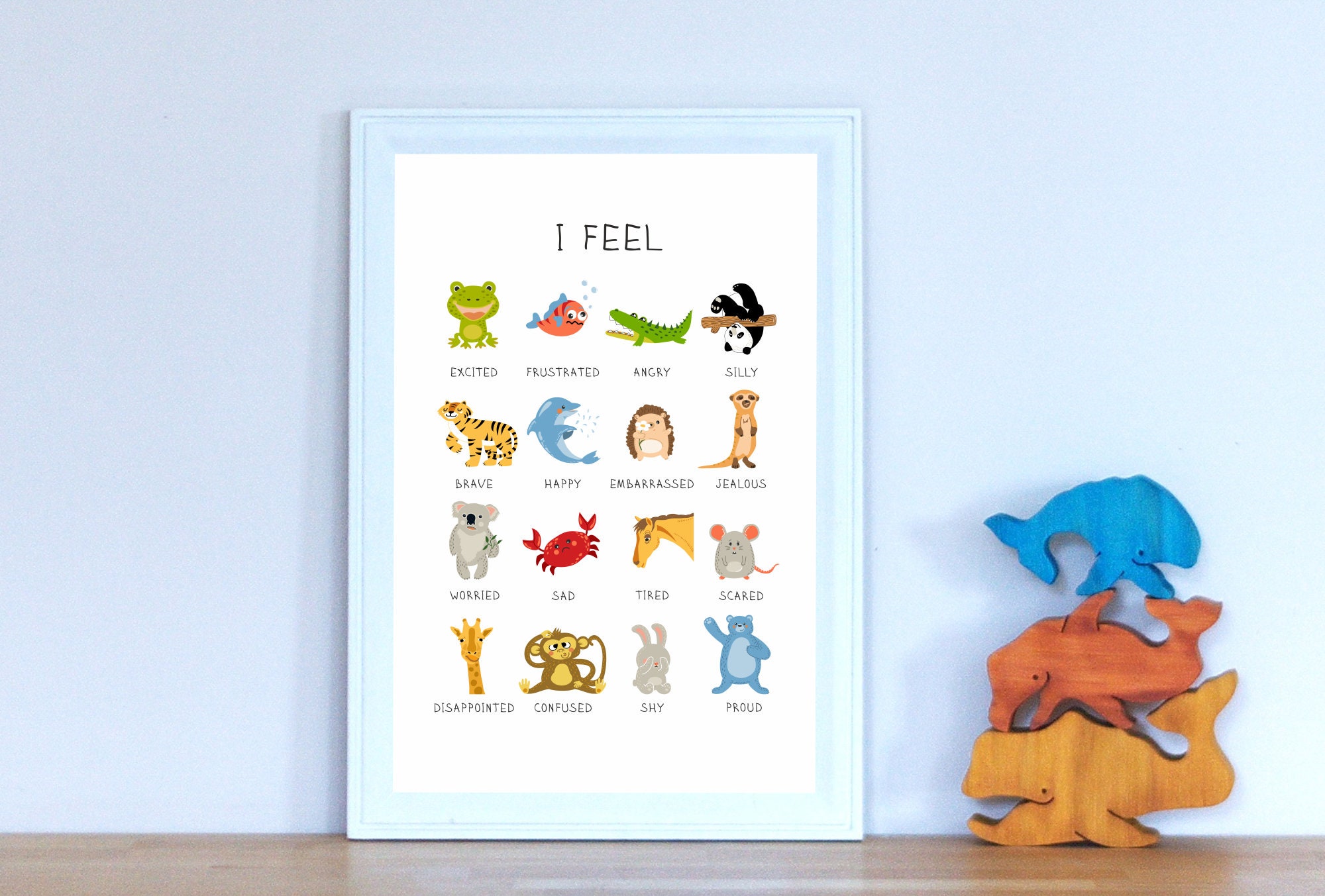Feelings and Emotions Chart White, I Feel Animals Poster, Learning ...