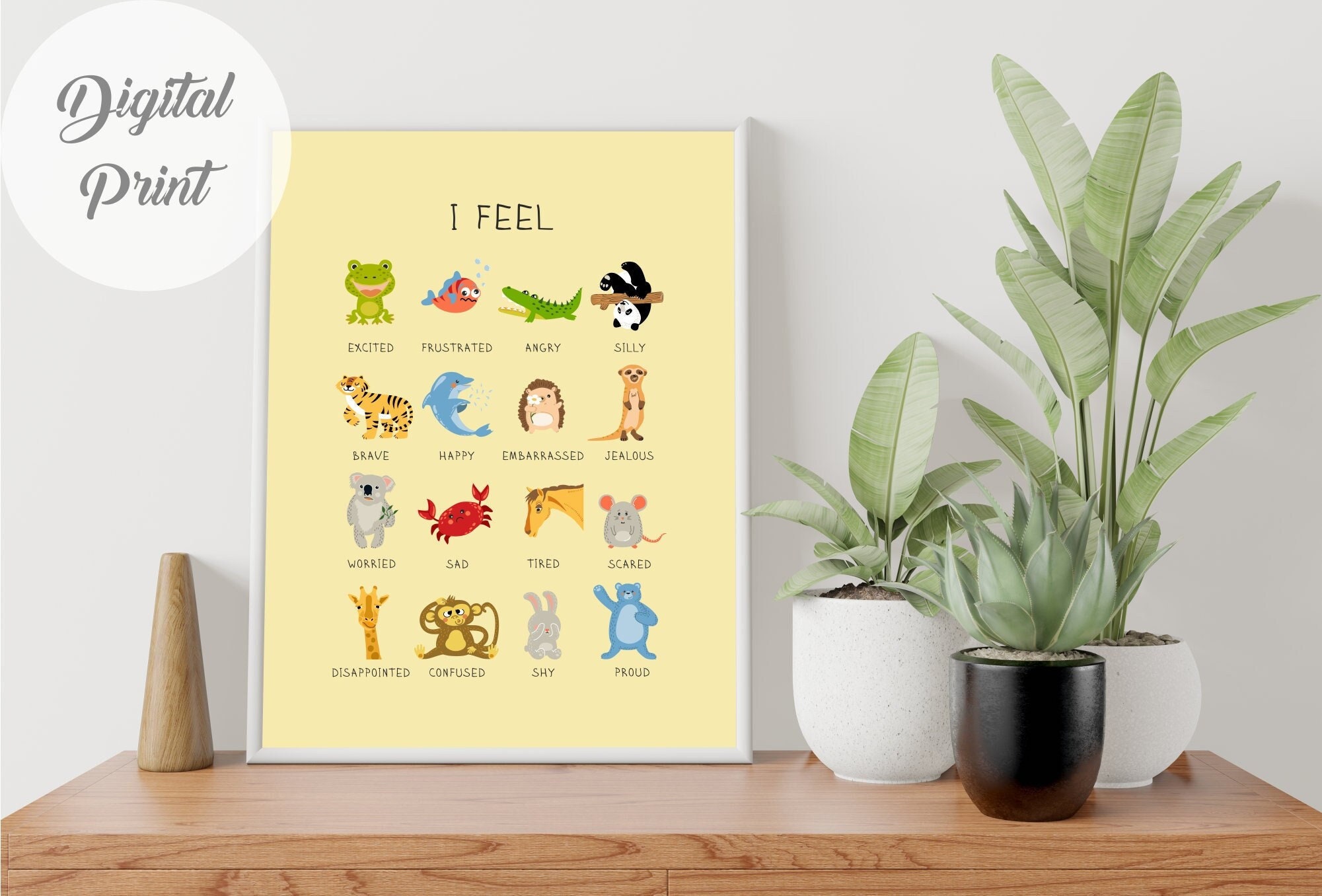 Feelings and Emotions Chart, I Feel Animals Poster, Learning Feelings ...