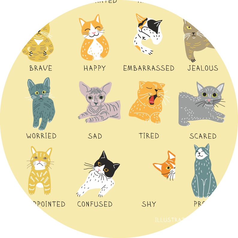 Cat Emotions Chart Poster: Calming Corner Montessori Art (digital ...