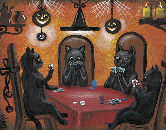 11x14 Halloween Hold Em RYTA Black Cat Cats Poker Game | Etsy
