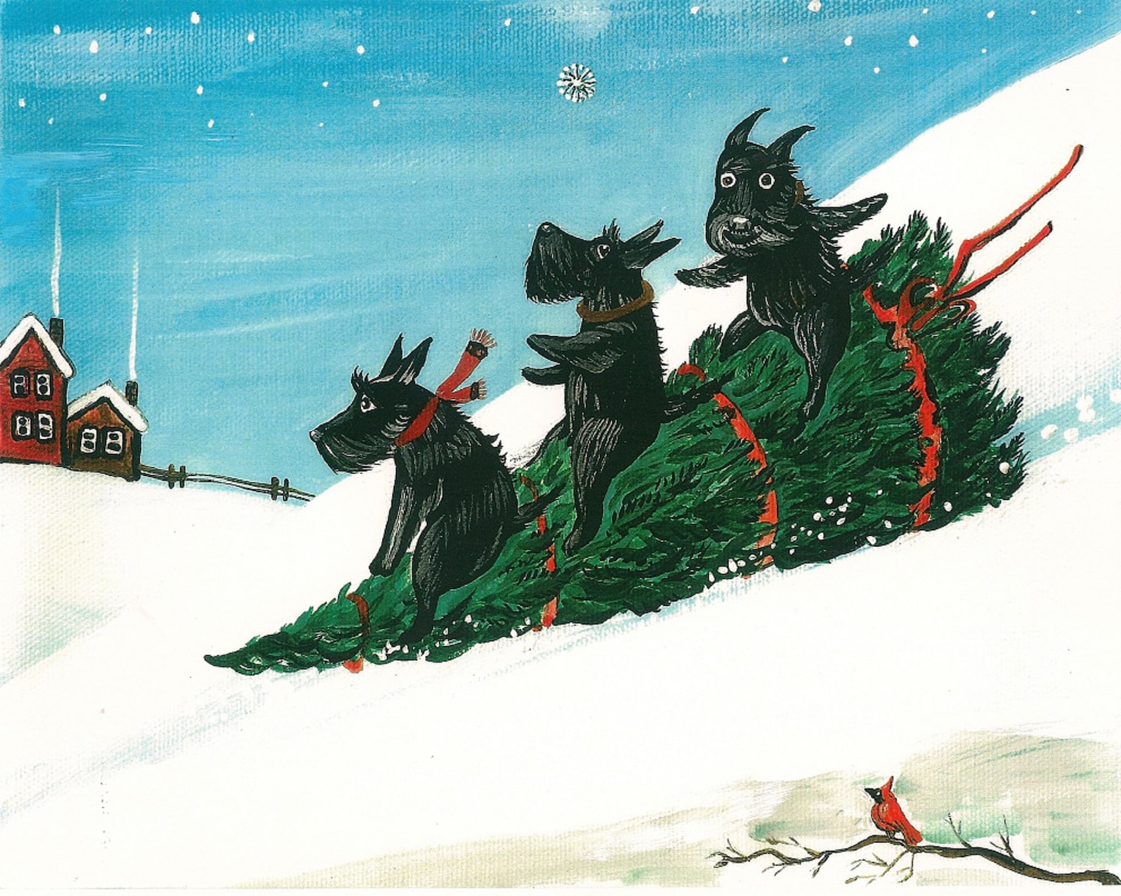 8x10 Christmas Day Scottie Style RYTA Winter Tree Scottish Terrier ...