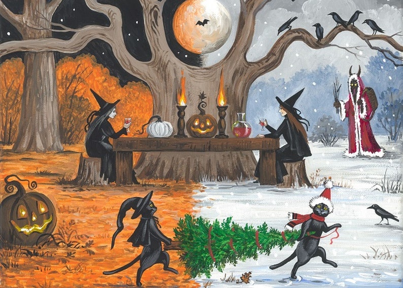 ACEO Samhain RYTA Print Halloween Christmas Black Cat Witch - Etsy ACEO Samhain RYTA Print Halloween Christmas Black Cat Witch - Etsy