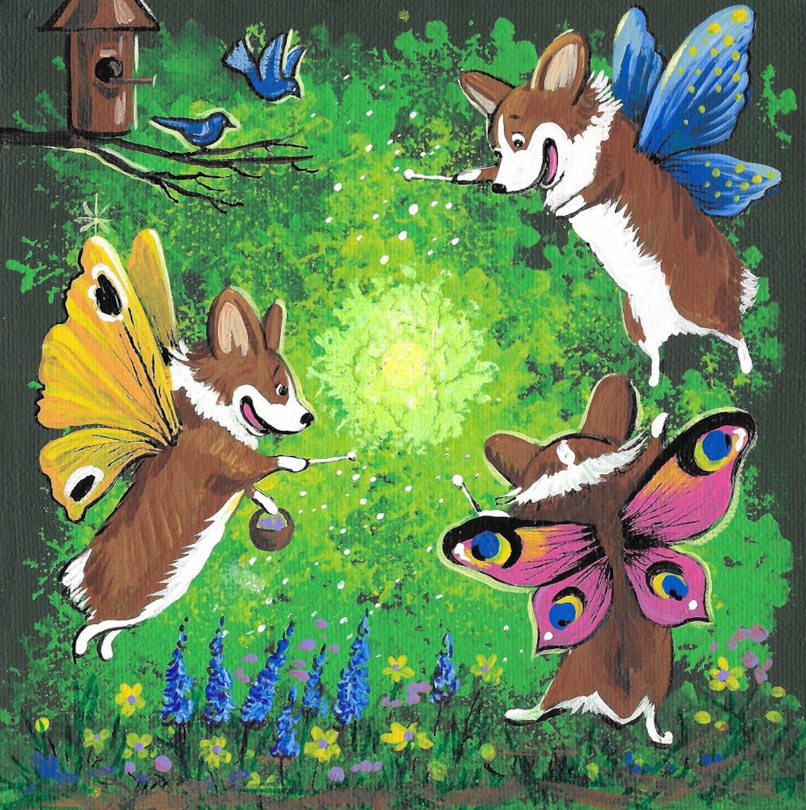 8x8 the Corgi Fairy RYTA Dog Pet Magic Vintage Style Folk Art Home ...