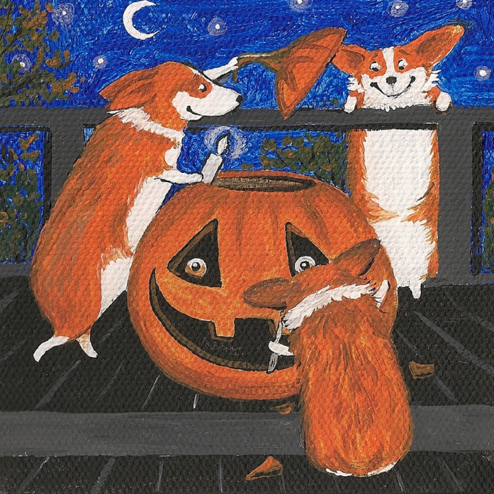 4x4 Carving up A Jack RYTA Halloween Pumpkin Pet Dog Pembroke | Etsy