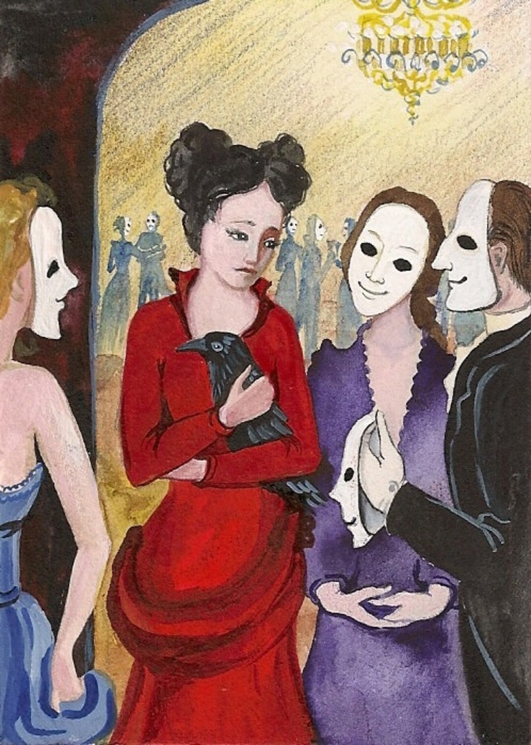 5x7 Phonies and Their Masks RYTA Raven Crow Dinner Party Halloween Red ...