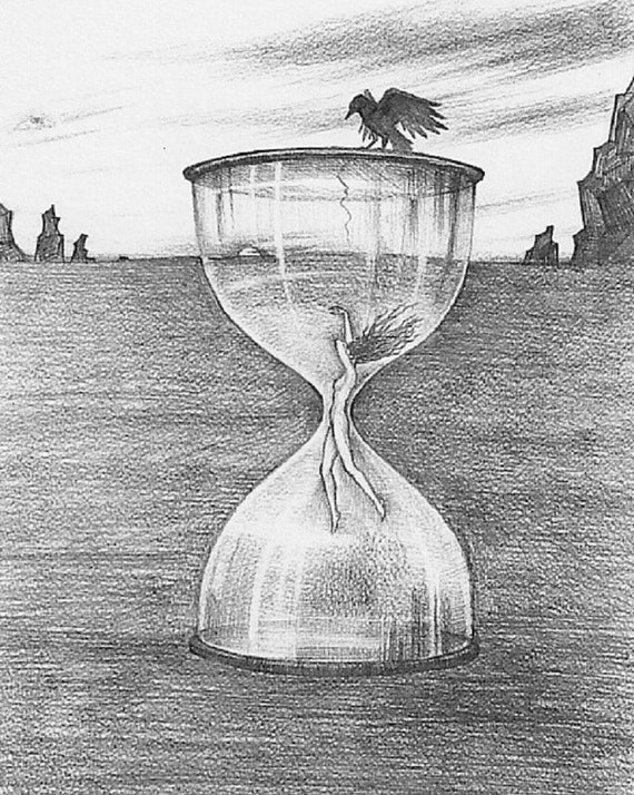 8x10 Woman in Time RYTA Female Raven Crow Sketch Drawing | Etsy