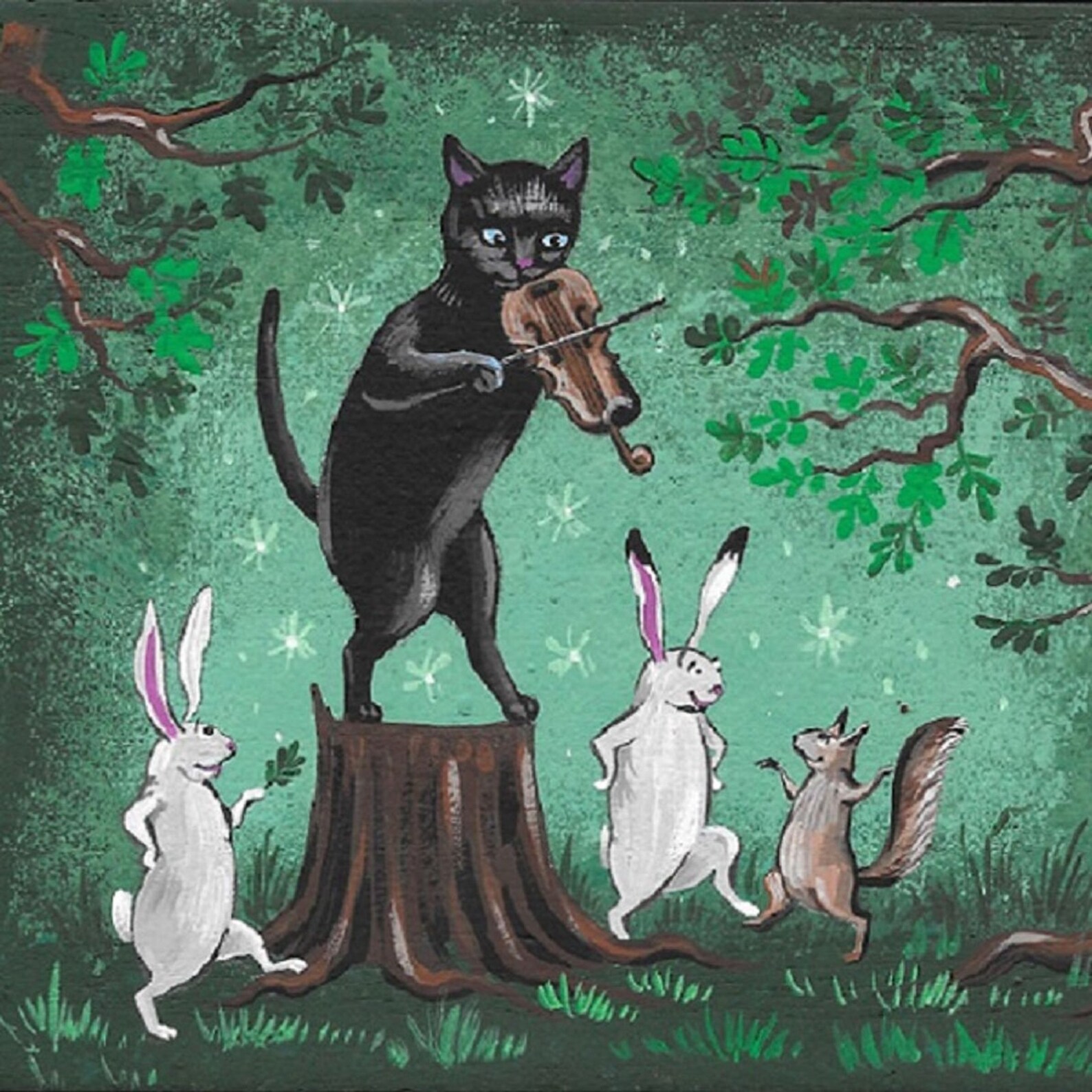 8x8 Fiddler of the Forest RYTA Black Cat Rabbit Spring Squirrel ...