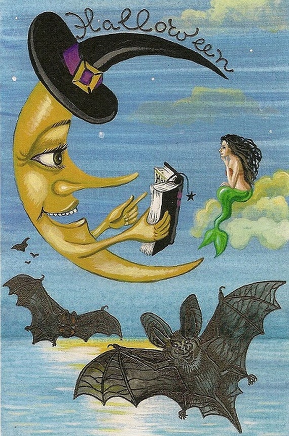 4x6 Halloween Story RYTA Mermaid Table Art Crescent Moon Bat - Etsy