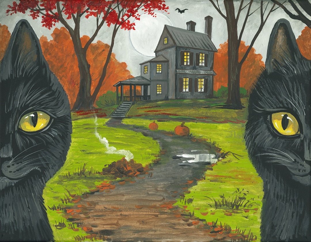 11x14 Invitation RYTA Halloween Black Cat Haunted House Autumn Fall ...