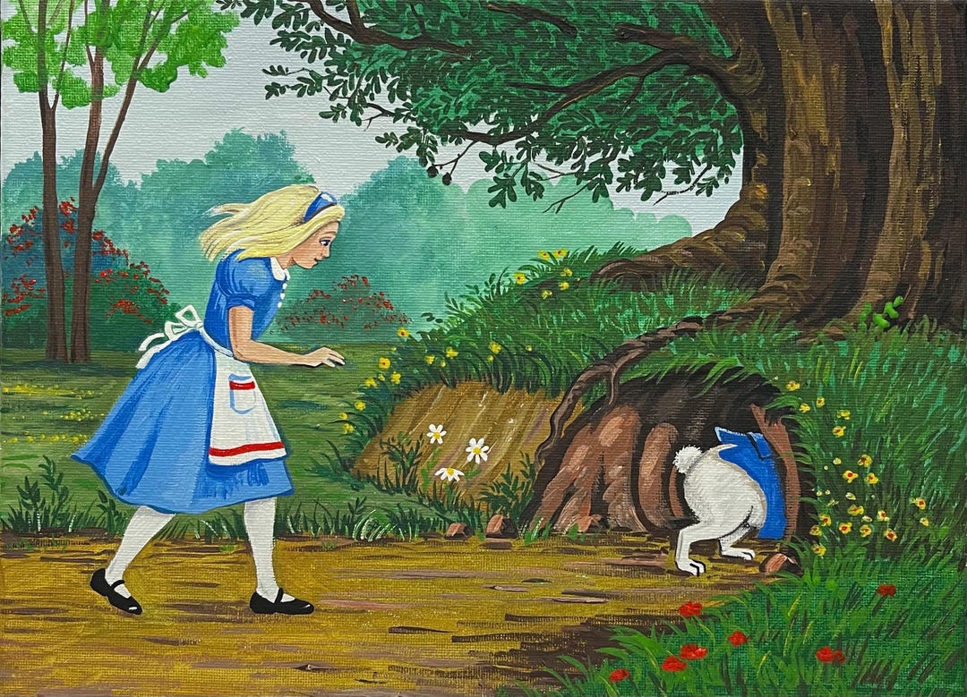 11x14 the Rabbit Hole RYTA ART Alice in Wonderland Folk Art ...