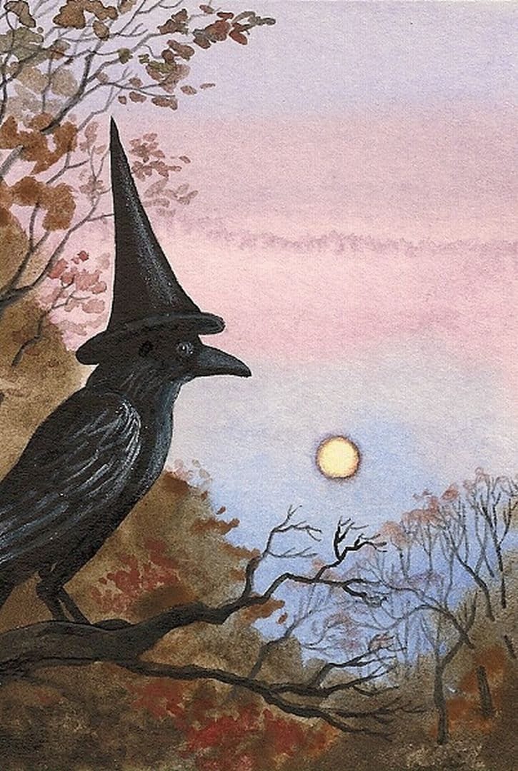 4x6 Crowitch RYTA Halloween Witch Raven Crow Table Full Moon Office ...