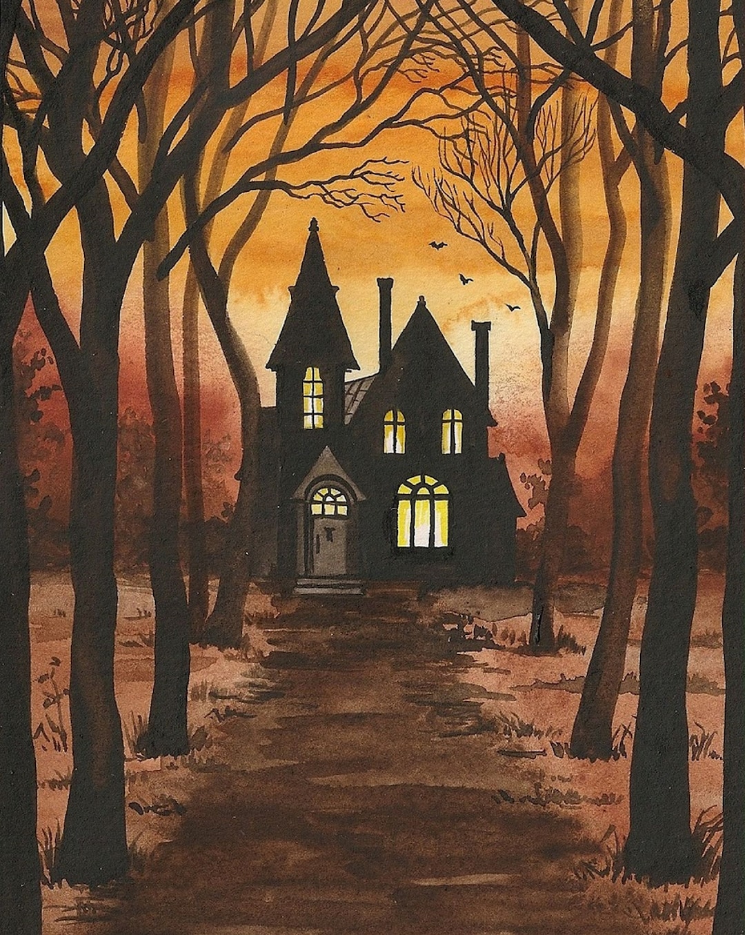 8x10 Path to the Haunted Manor RYTA Halloween House Forest Landscape ...