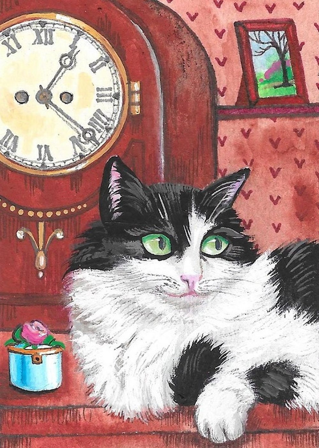 5x7 My Time RYTA Tuxedo Cat Spring Rose Flower Clock Love Friendship ...
