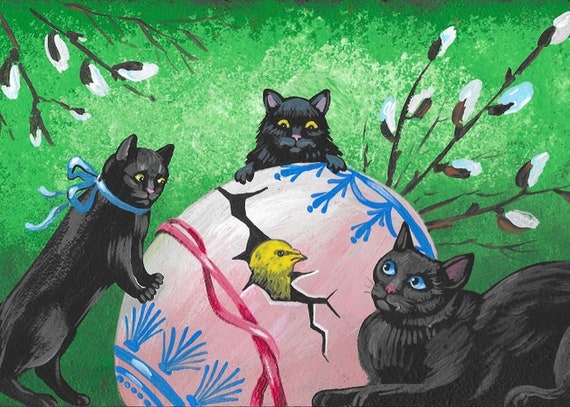 5x7 Easter Surprise RYTA Black Cat Egg Hunt Spring Seasonal | Etsy