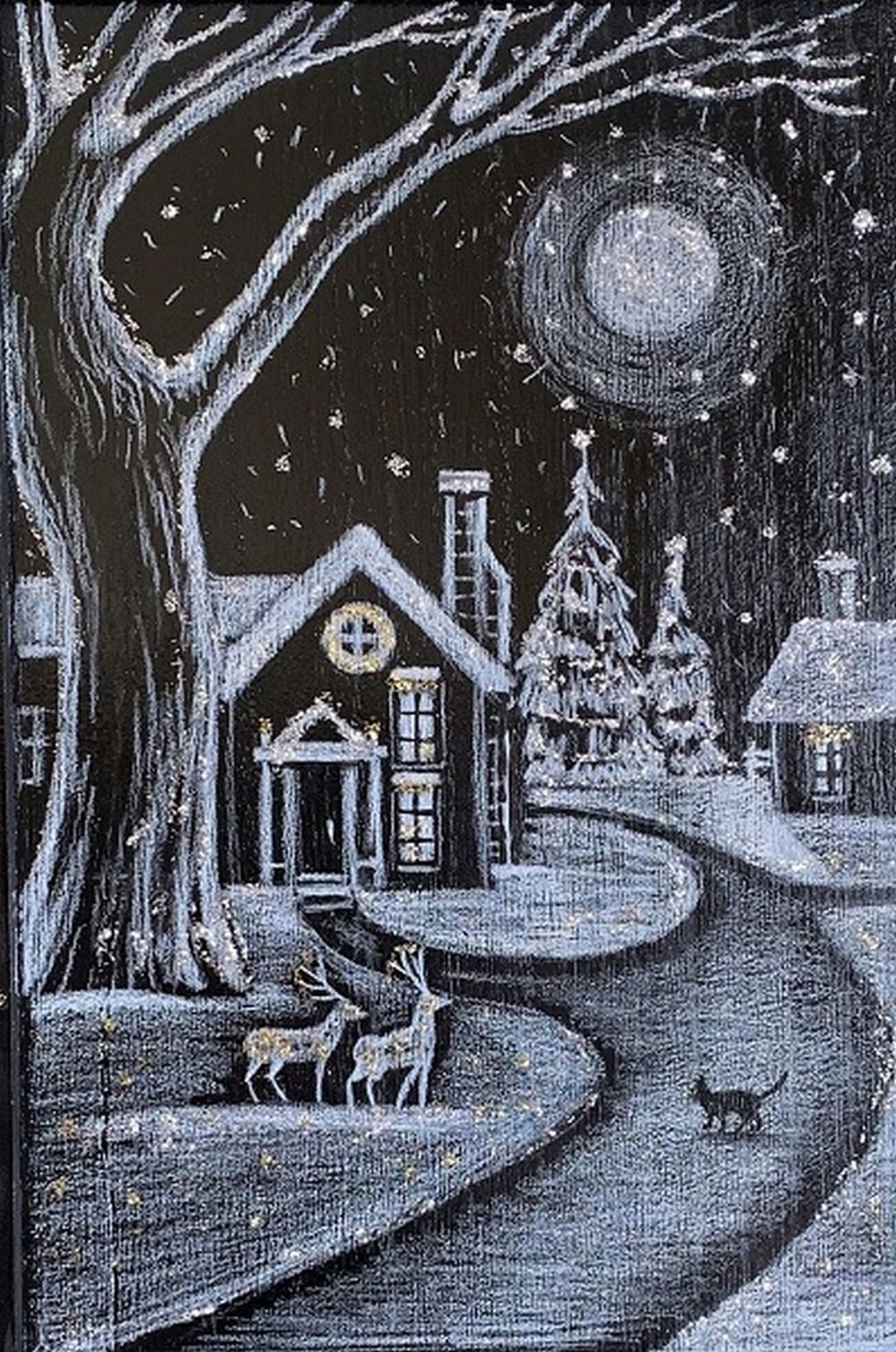 4x6 Christmas Night RYTA Print of Painting Winter Holiday Interior ...