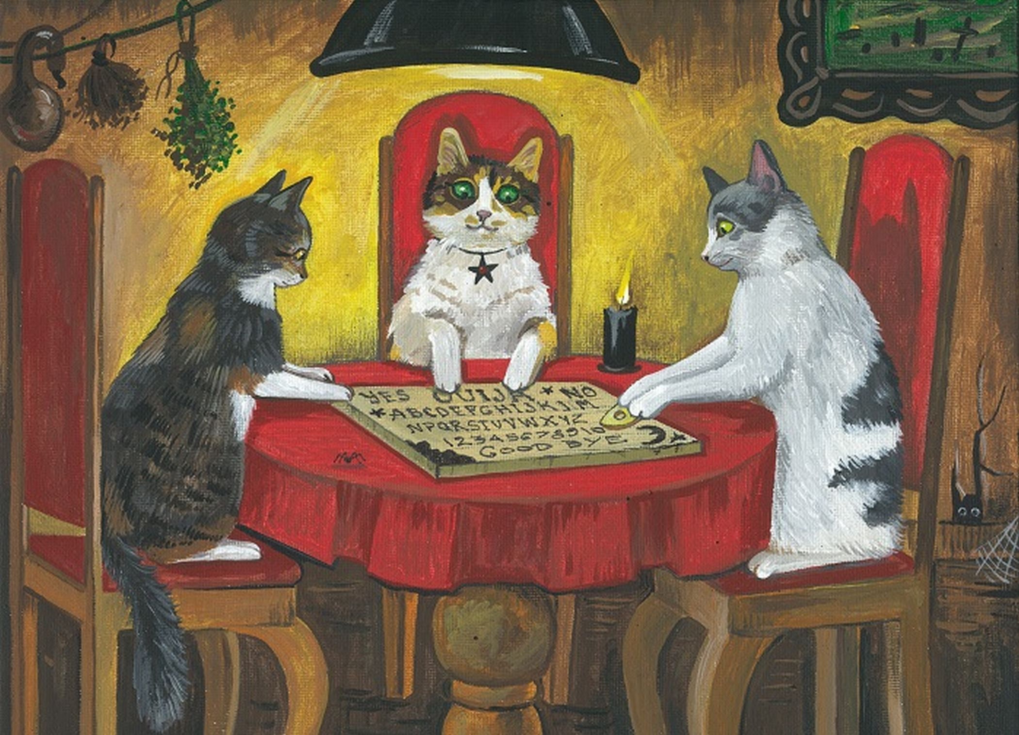 ACEO Talking To Spirits RYTA Ouija Board Halloween cat entity | Etsy