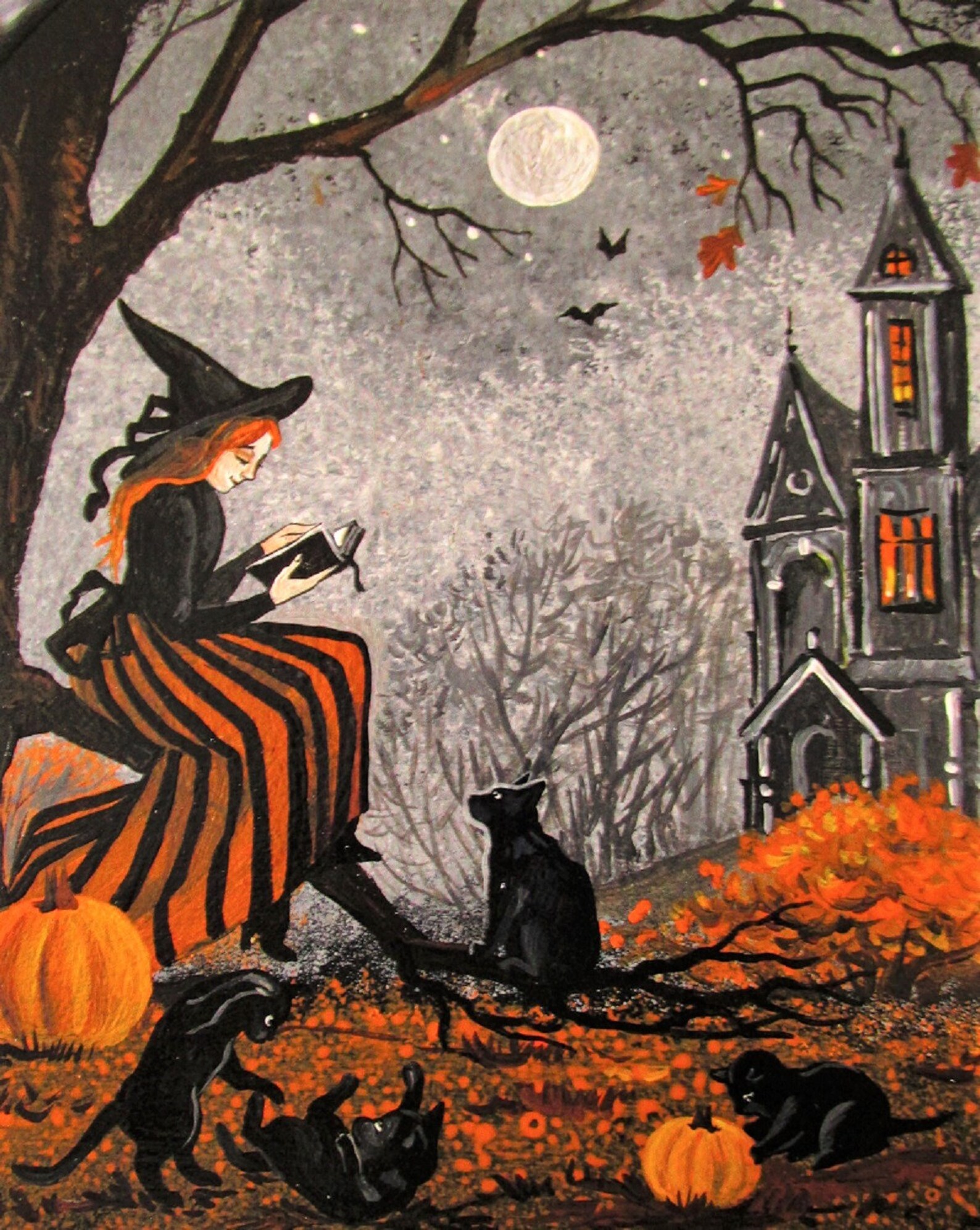 Witch's Story 8x10 Halloween Witch Black Cat Ryta Print of - Etsy