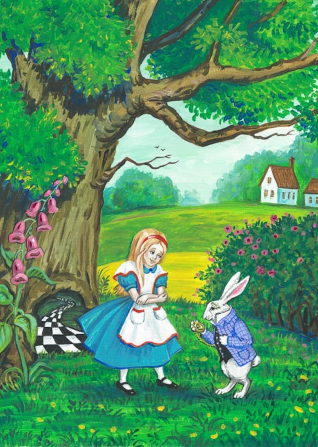 ACEO the Rabbit Hole RYTA ART Alice in Wonderland Folk Art Illustration ...