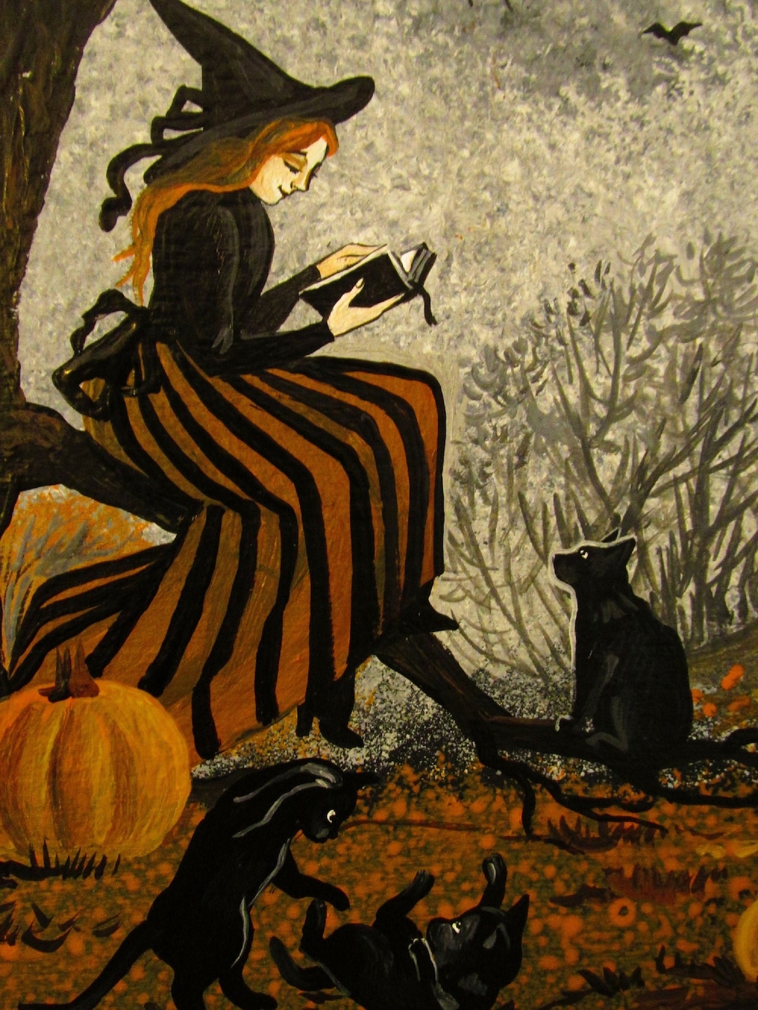 Witch's Story 4x6 Halloween Witch Black Cat Ryta Print of Original by ...