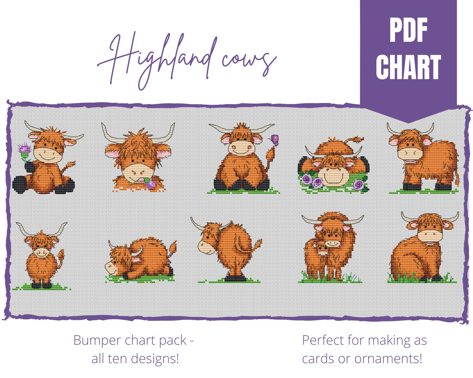 Highland cows cross stitch chart/instant pdf download/counted | Etsy