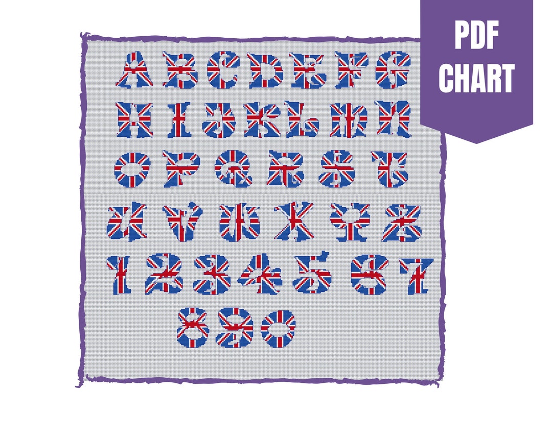 Union Jack Alphabet Cross Stitch Chart/british Flag Alphabet Cross ...