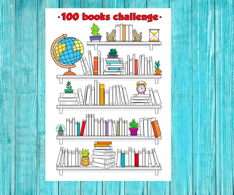 100 Books Challenge - Printable Reading Log - Book Tracker - Coloring ...