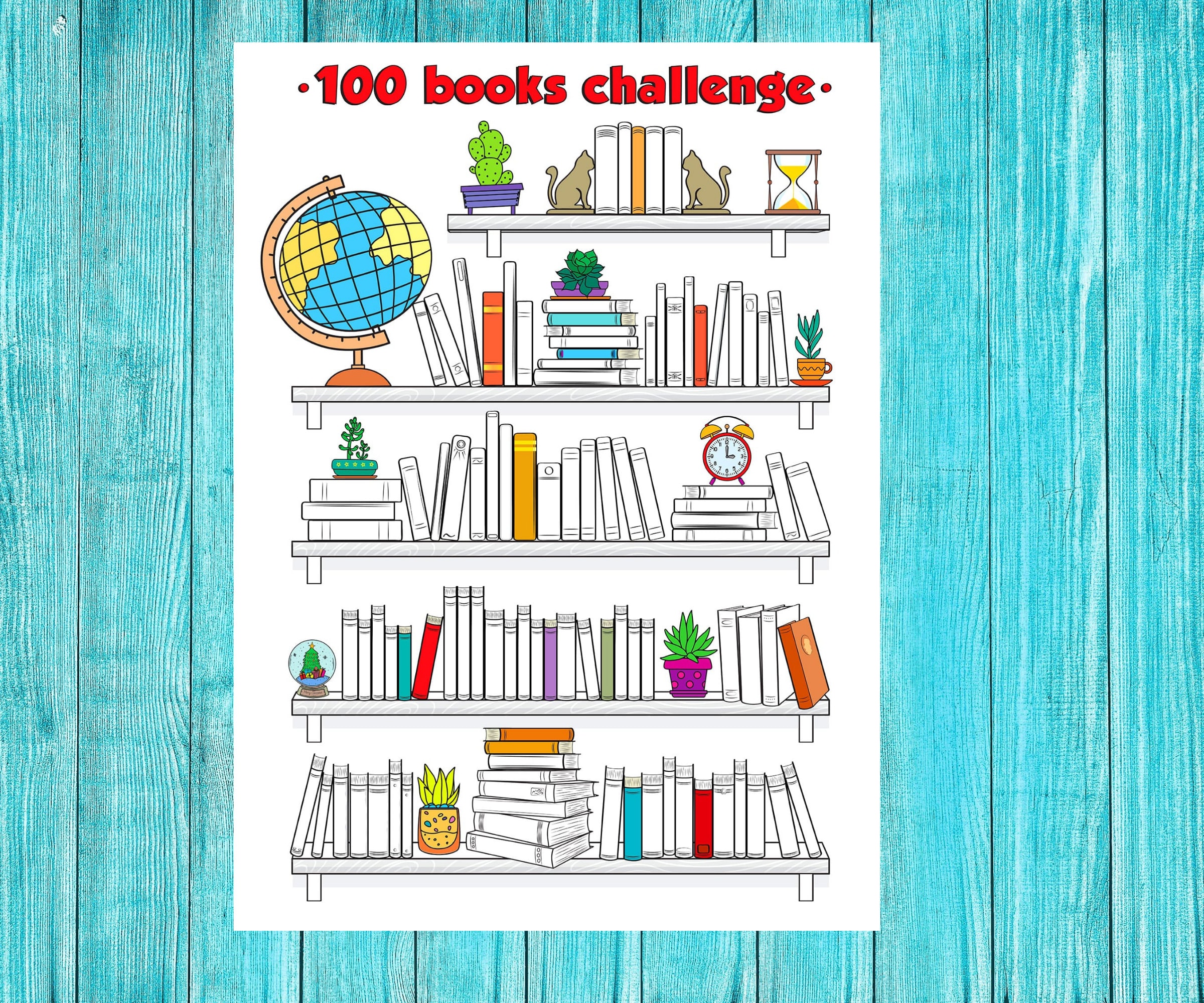 100 Books Challenge - Printable Reading Log - Book Tracker - Coloring ...
