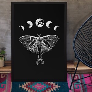 Luna Moth Poster, Moon Phase Poster, Witchy Aesthetic Decor, Moon Moth ...