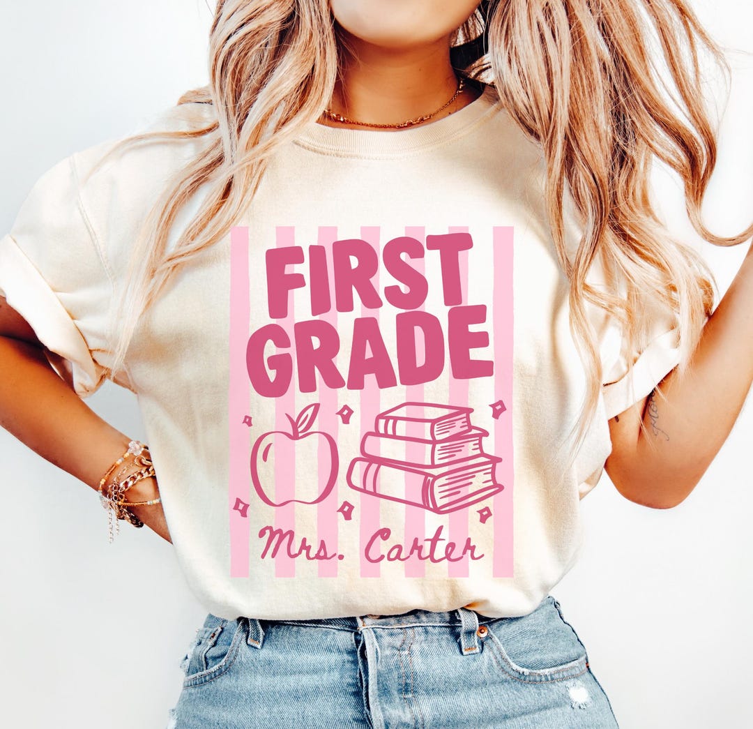 First Grade Stripes Shirt, Personalized First Grade Teacher Shirt ...