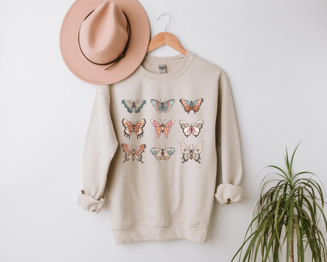 Butterflies Sweatshirt, Butterfly Sweatshirt, Cottagecore Clothing, Spring Crewneck, Retro ...