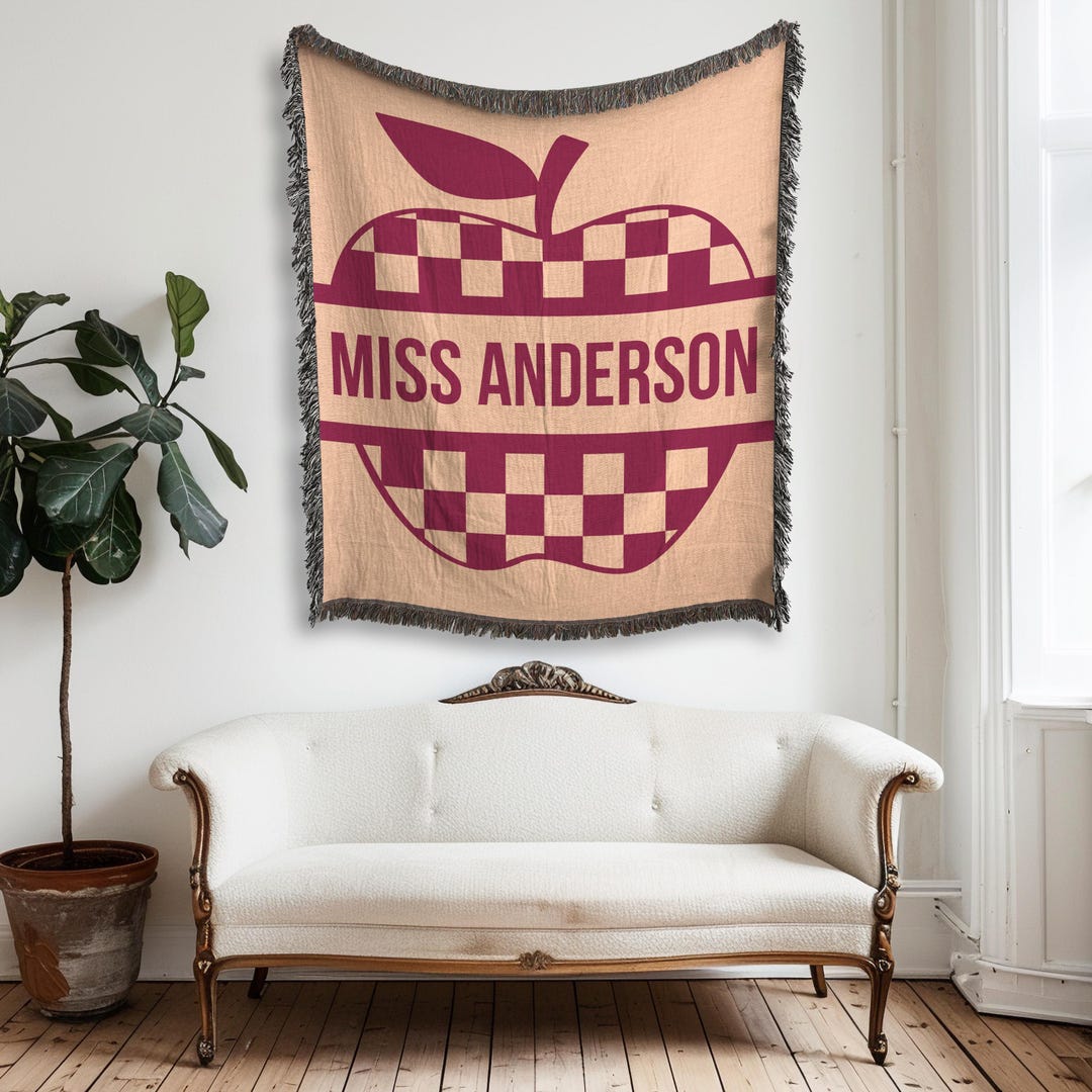 Personalized Teacher Woven Blanket, Custom Apple Teacher Blanket, Retro ...