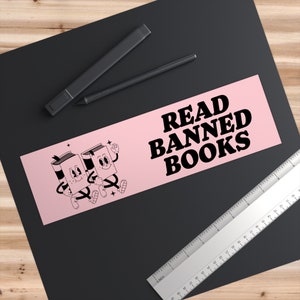 Read Banned Books Bumper Sticker, Reading Bumper Stickers, Retro Bumper ...