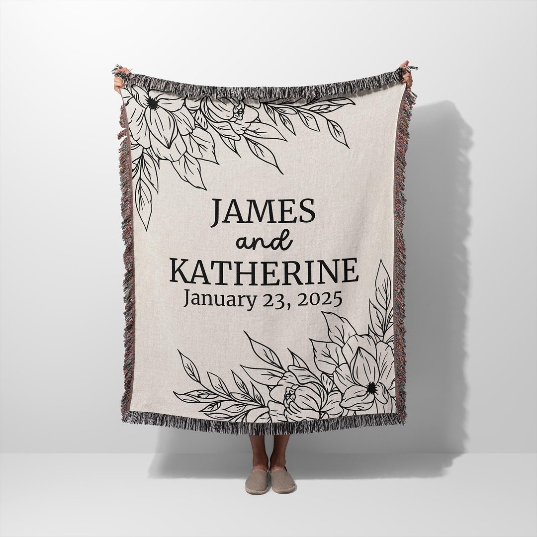 Personalized Wedding Woven Blanket, Anniversary Date Blanket, Floral ...