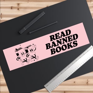 Read Banned Books Bumper Sticker, Reading Bumper Stickers, Retro Bumper Stickers, Bookish Bumper ...