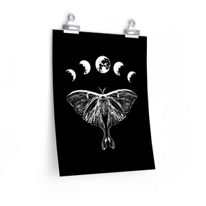 Luna Moth Poster, Moon Phase Poster, Witchy Aesthetic Decor, Moon Moth ...