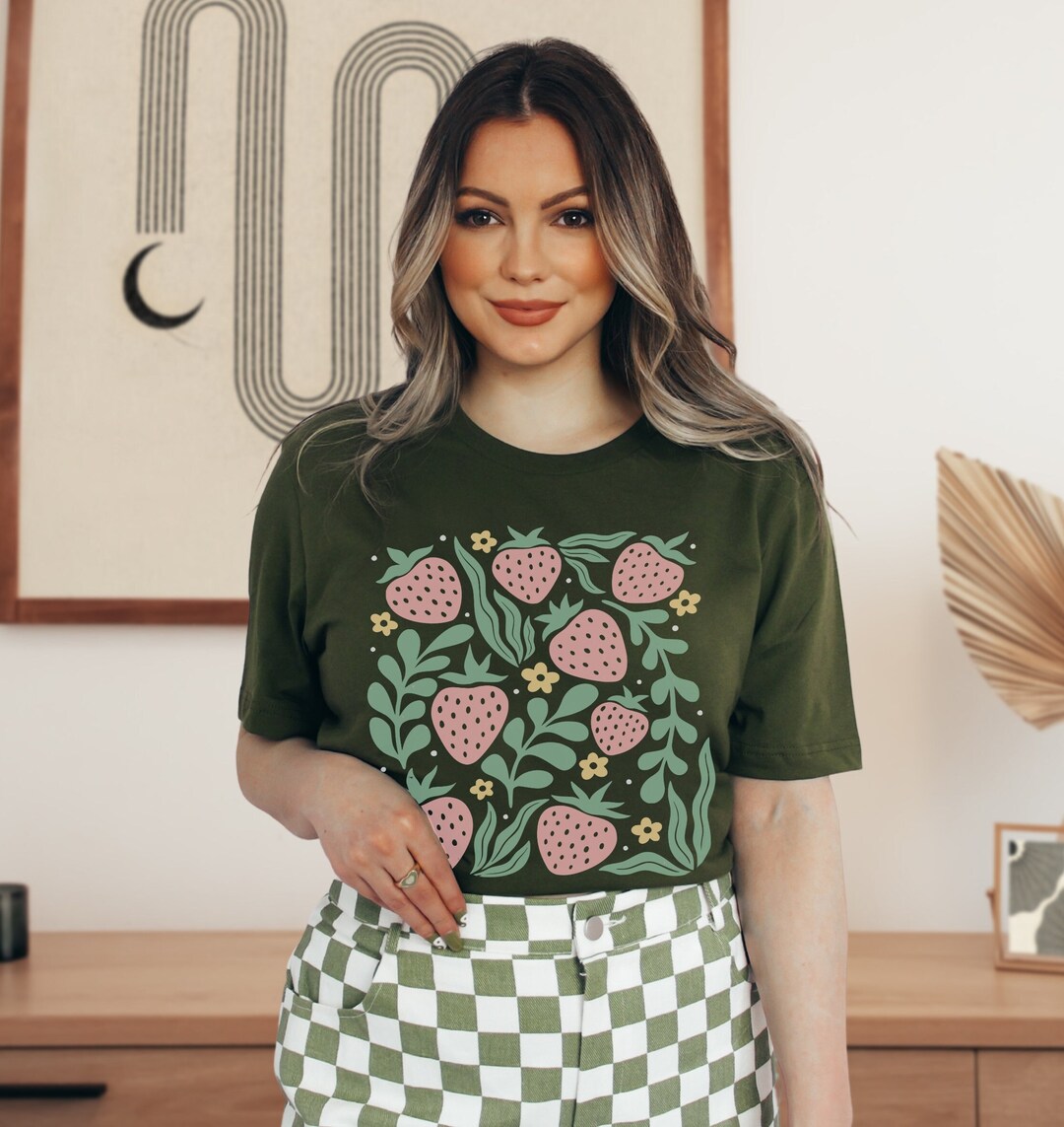 Strawberry Shirt, Botanical Clothing, Spring Shirt, Strawberries Shirt ...