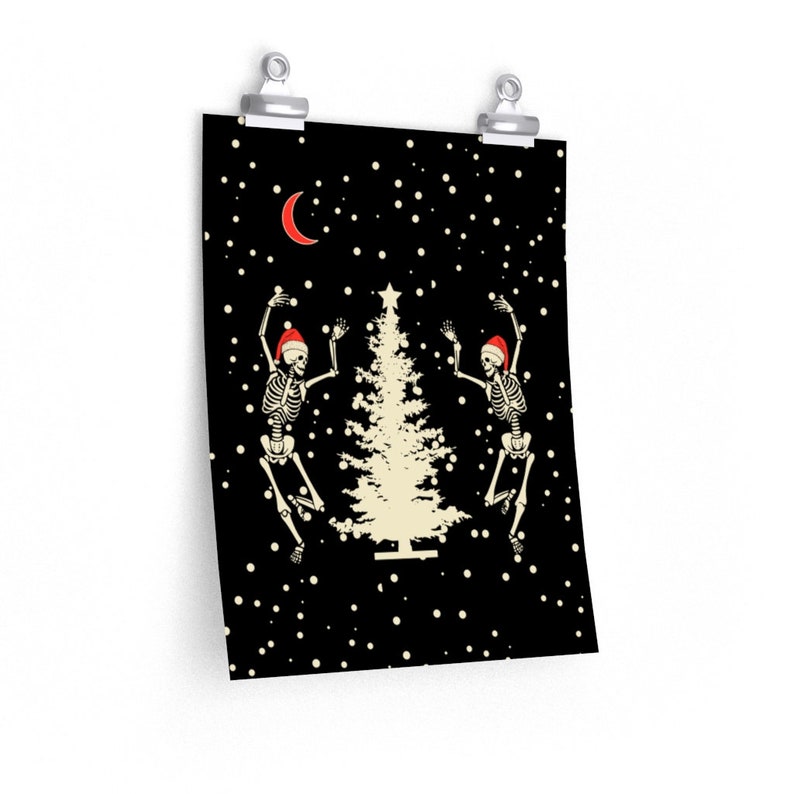 Dancing Skeleton Christmas Poster, Goth Christmas Decor, Dark Aesthetic ...