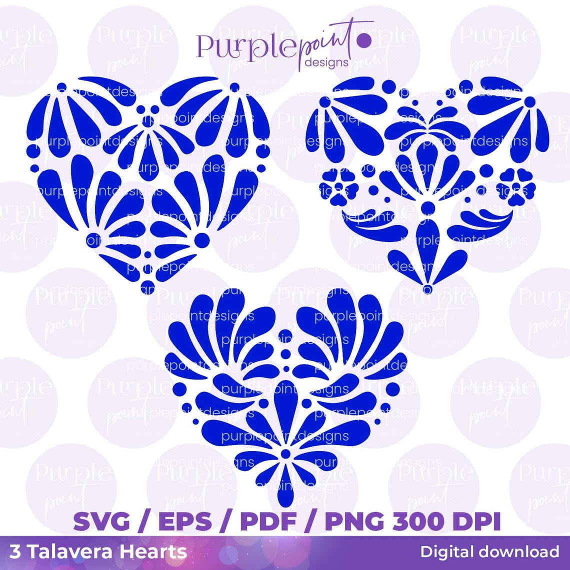 3 SVG Talavera Heart, Mexican Talavera SVG, Love Heart Design, Mexican ...