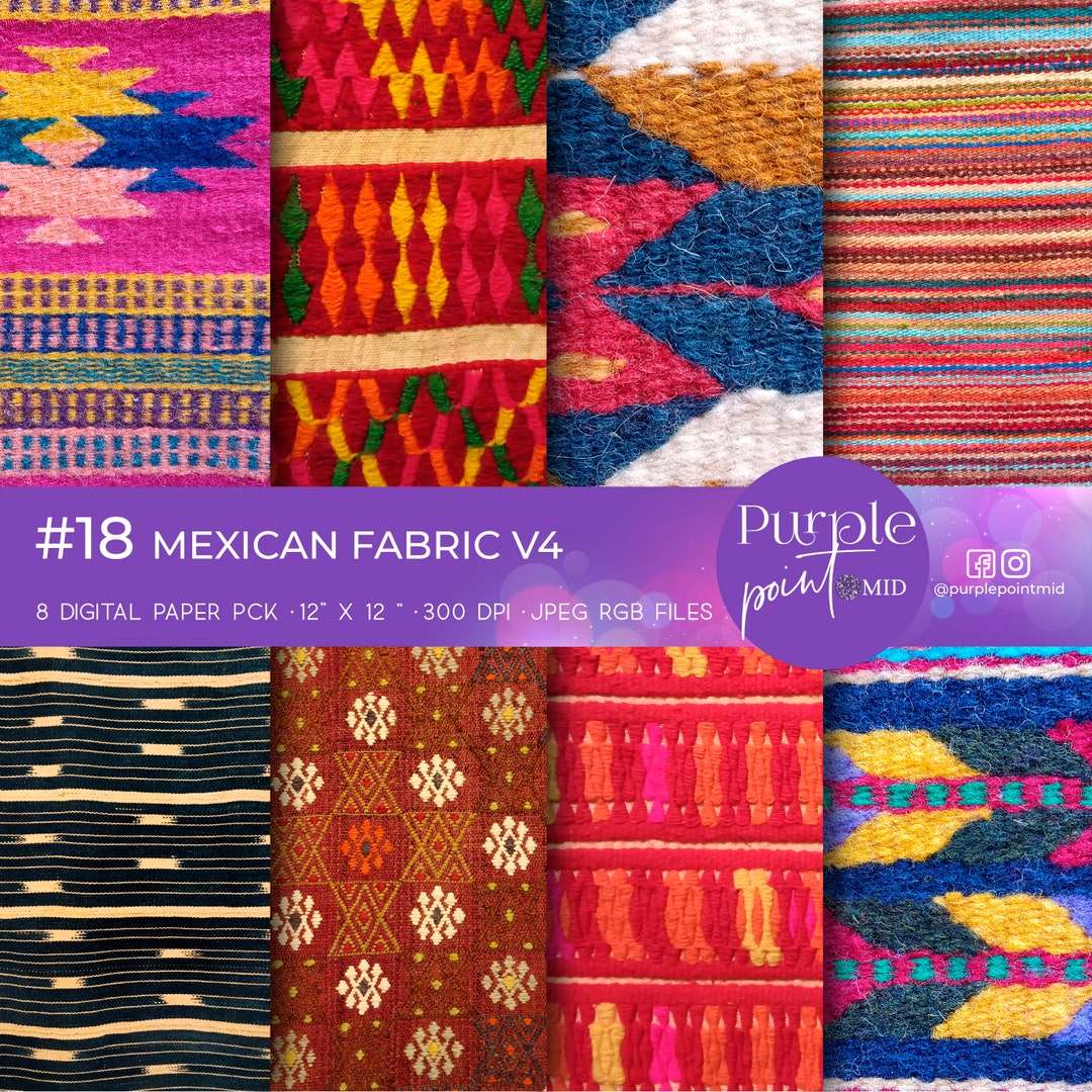 8 Mexican Fabric Digital Paper, Mexican Art Download, Mexican Digital ...