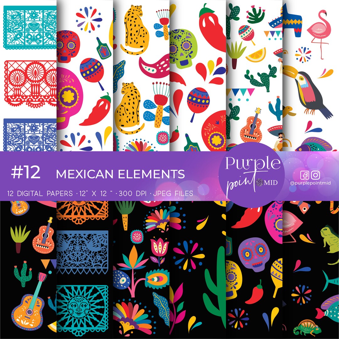 Mexican Elements Digital Paper, Digital Paper Pack, Paper Floral ...