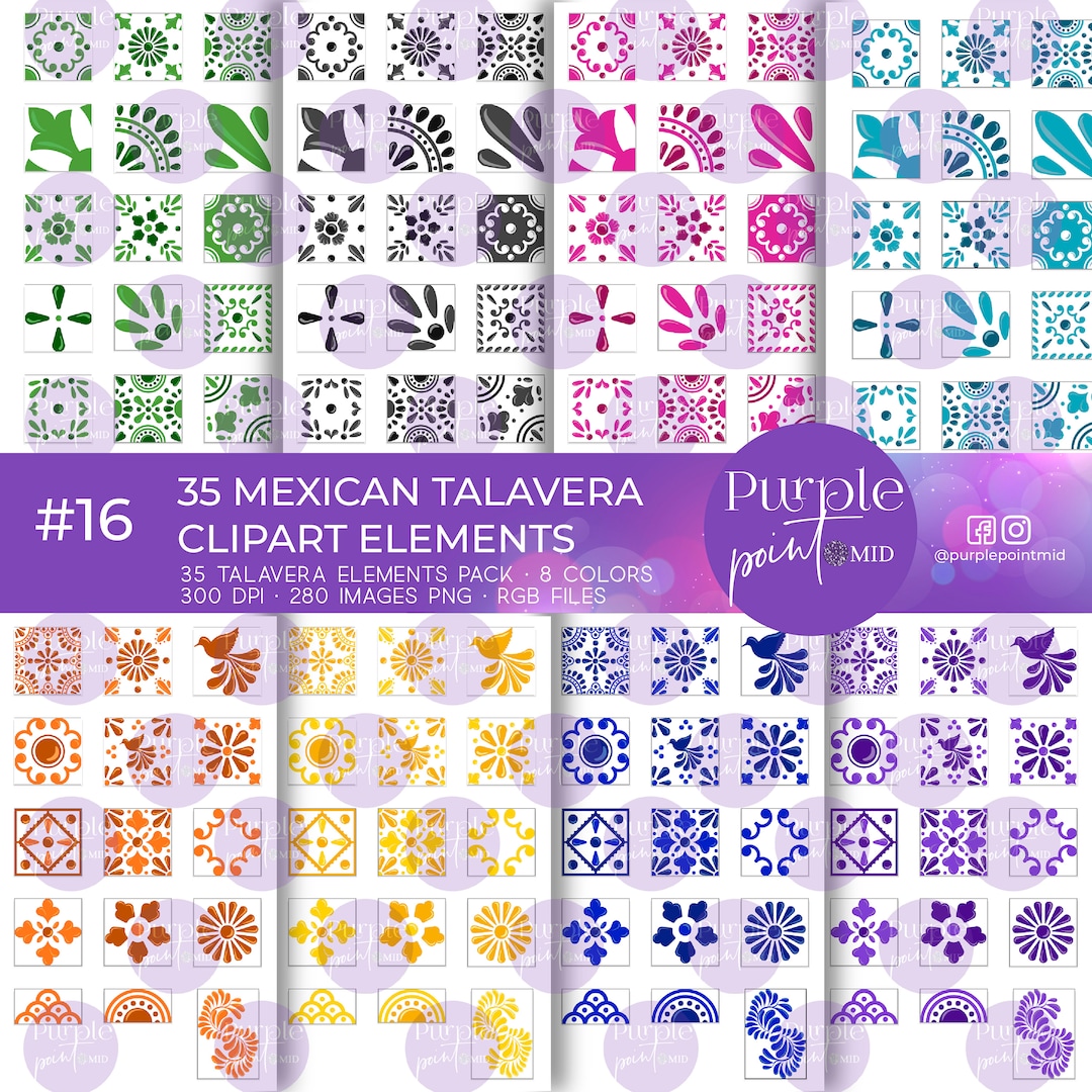 35 Mexican Talavera Tiles Clipart Elements, Digital Art, Digital ...