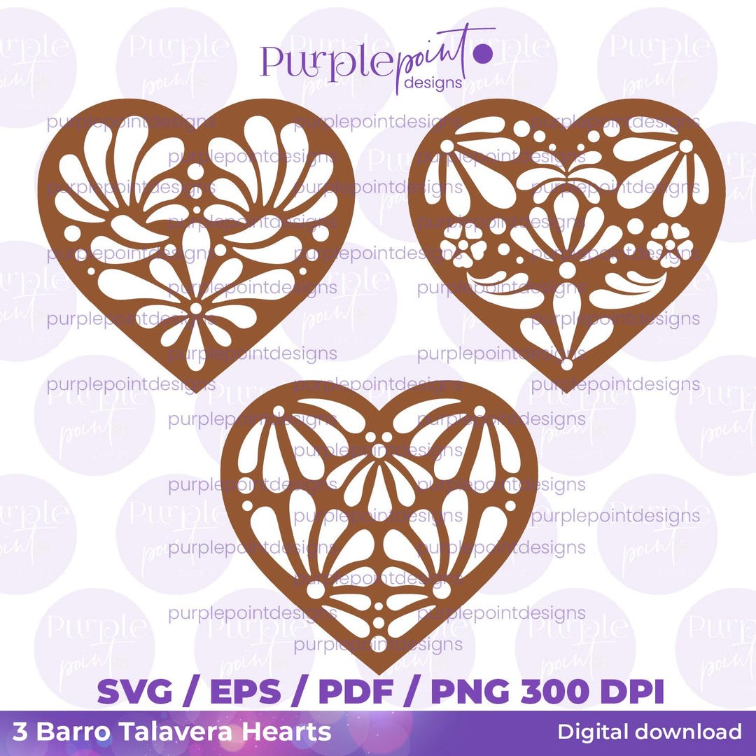 3 Barro Talavera Heart SVG, Mexican Talavera SVG, Heart Design, Mexican ...