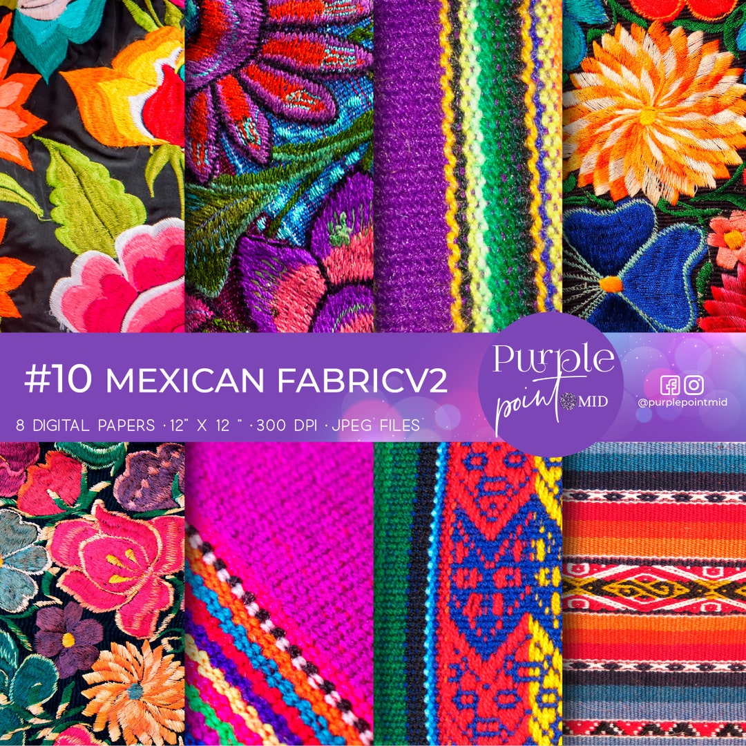 Mexican Digital Paper, Digital Paper Fabric Flowers, Mexican Art ...