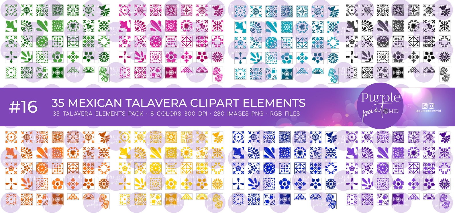 35 Mexican Talavera Tiles Clipart Elements, Digital Art, Digital ...
