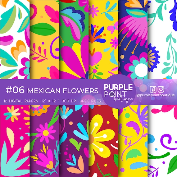 Mexican Flowers Digital Paper Digital Paper Pack Floral - Etsy