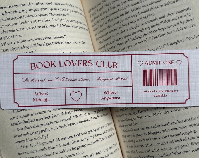 Book Lovers Club Ticket Bookmark Reader Bookish Gift Feminist Member ...