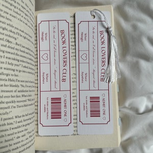 Book Lovers Club Ticket Bookmark Reader Bookish Gift Feminist Member ...