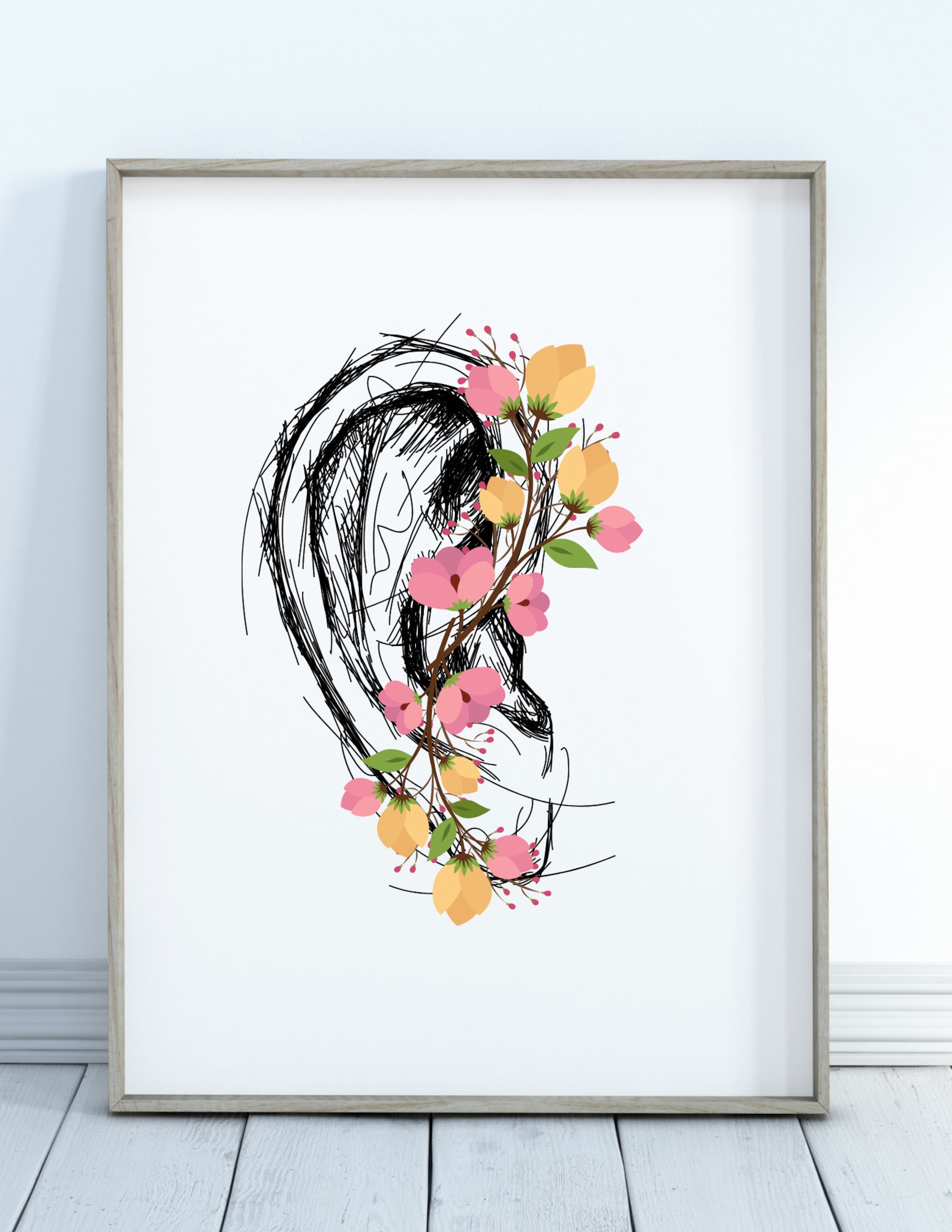 Ear Anatomy Art With Flowers, Audiologist Office Art, ENT Office Art ...