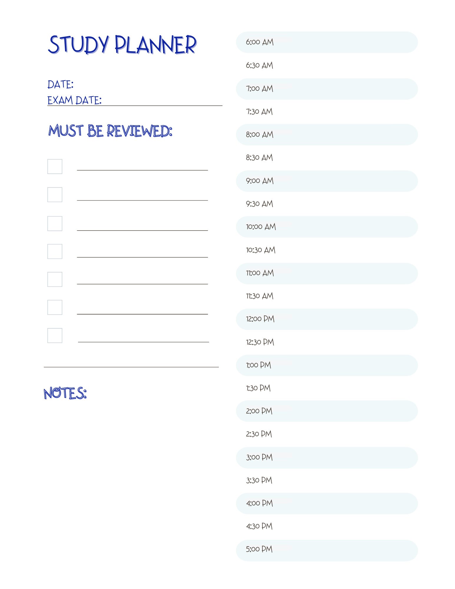 Daily Study Planner Printable Digital Download 85 X11 - Etsy