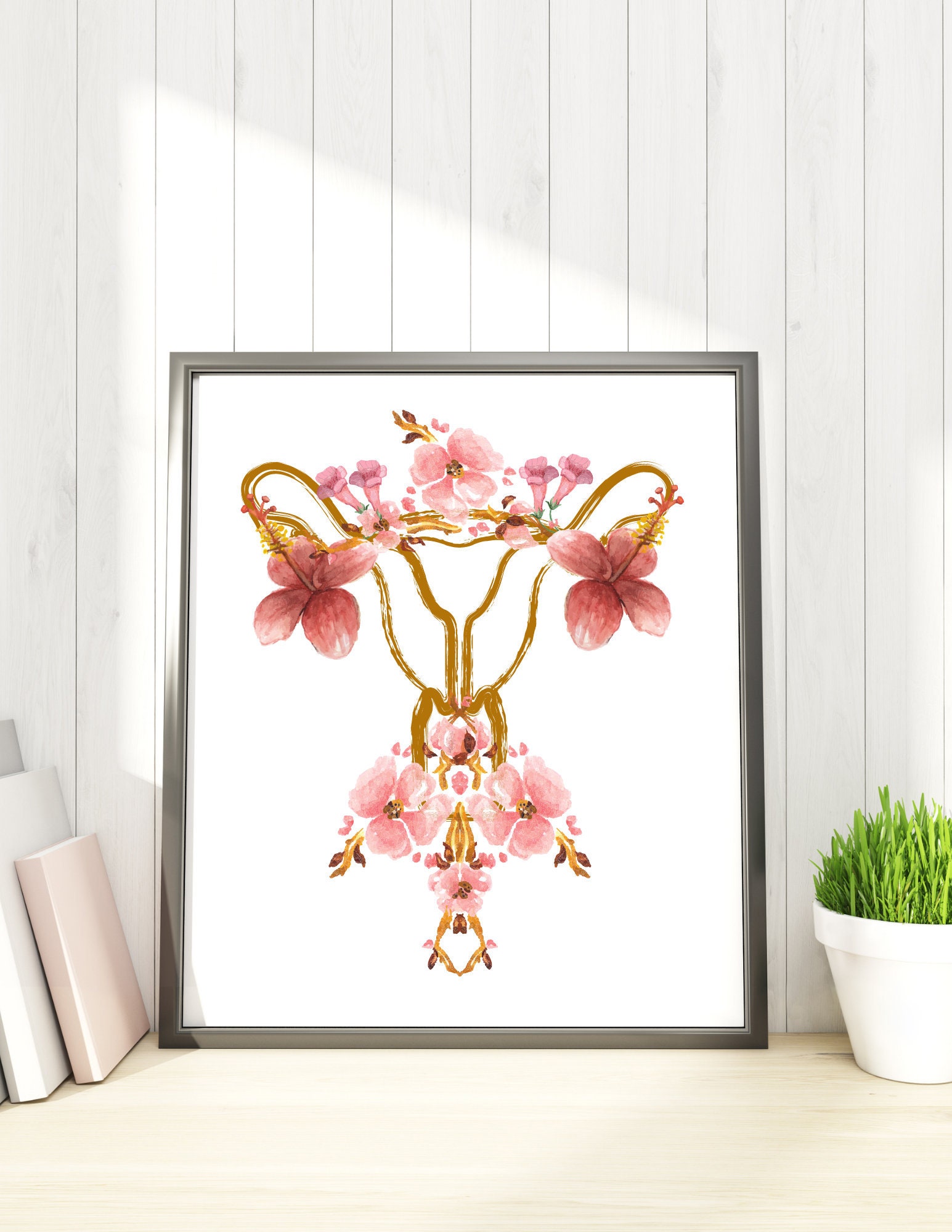 Flower Digital Art, Floral Uterus Women Anatomy Medicine Home Decor ...